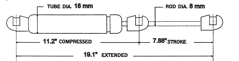 Stabilus Lift-o-Mat 752886 | 19.1 in. 25 lbs. gas charged lift support|