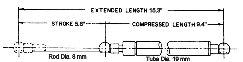 Stabilus Lift-o-Mat 1644EZ | 15.3 in. 150 lbs. gas charged lift support|