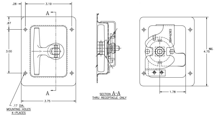 2 Point Folding Handle, Non-Locking, Zinc Coated | Eberhard 4857-51X-25|