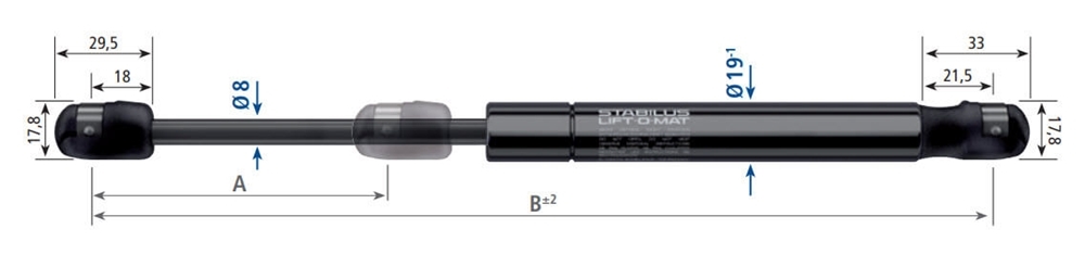 Stabilus Lift-o-Mat 17.5 inch 157 lbs. gas charged lift support|
