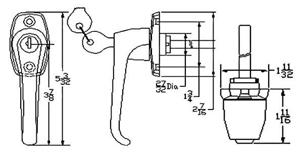 Black Locking L-Handle, 360 degree turn, 3" shank | Century T211L,