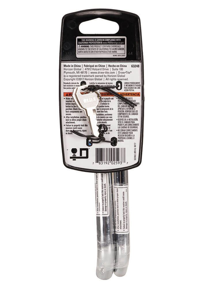 Trailer Receiver Barrel Style Lock, 1/2" & 5/8" Pins, Draw-Tite 63248,