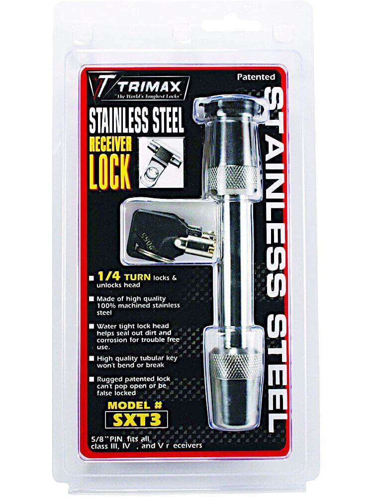 Trailer Stainless Steel 5/8" Key Receiver Lock, 2.75" Span | Trimax SXT3|