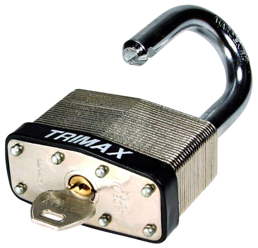 Dual Locking 40mm Steel Padlock, 1" x 1/4" Dia Shackle | Trimax TLM100,