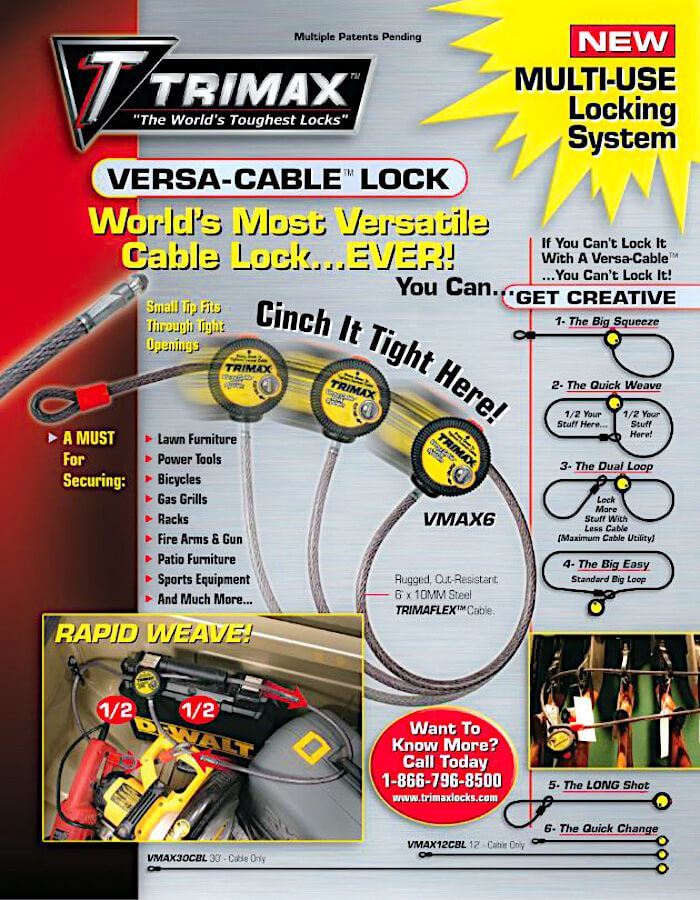 Multi-Use Versa Cable Lock, 6 ft Long x 10mm Cable | Trimax VMAX6|