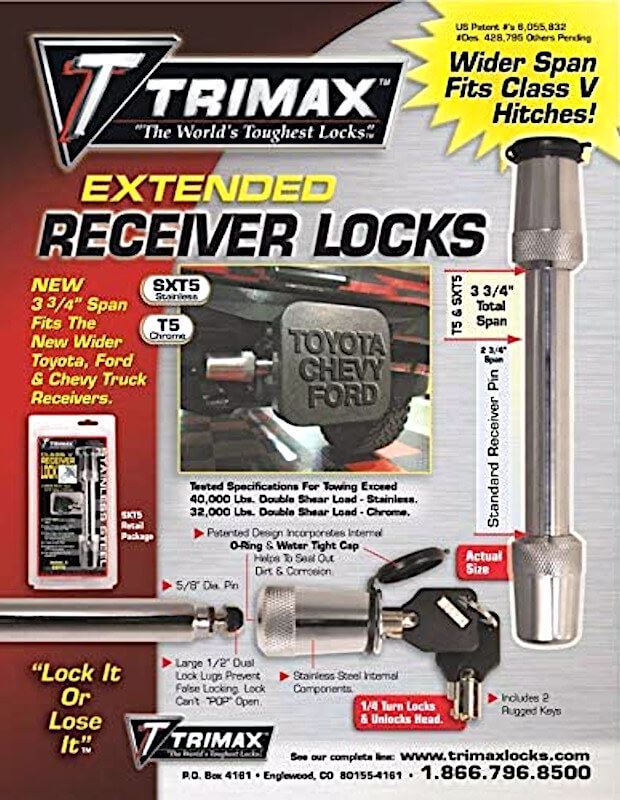 Trailer Stainless Steel 5/8" Key Receiver Lock, 3.5" Span | Trimax SXT5|