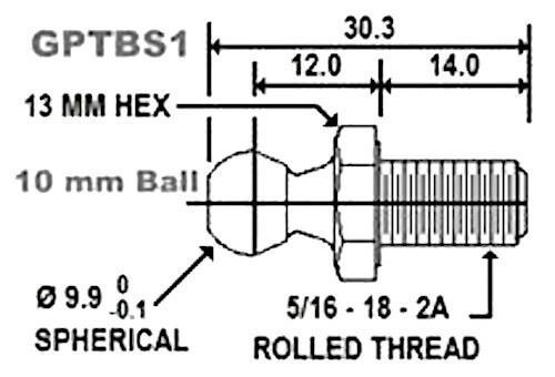10mm Ball Stud for Gas Prop, Strut, Spring | Suspa GPTBS1,