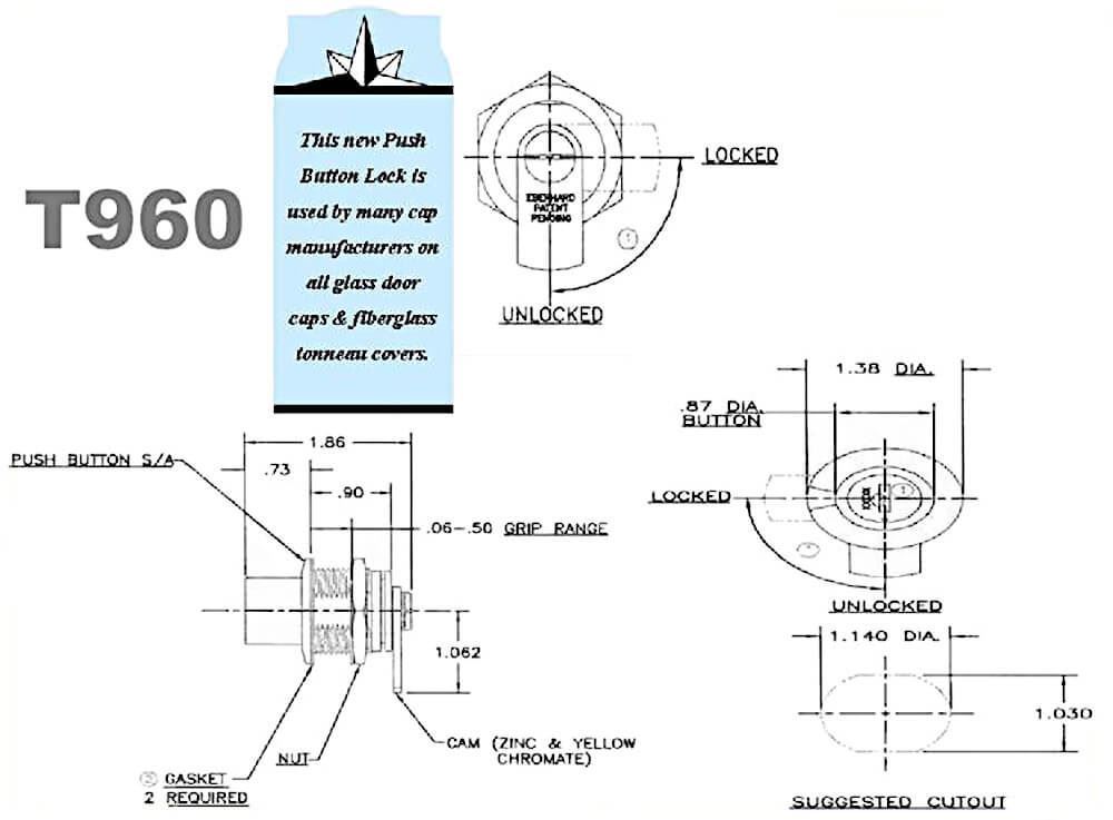 Push Button Lock for Glass Doors and Tonneau Covers | Eberhard T960,